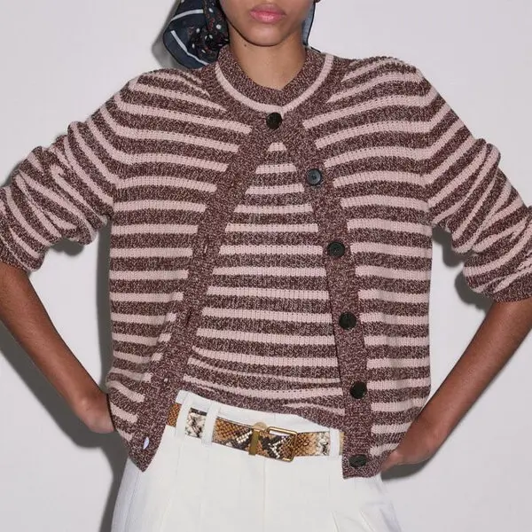 ME+EM Mouliné Stripe Straight Knit Tee - Cinnamon Multi