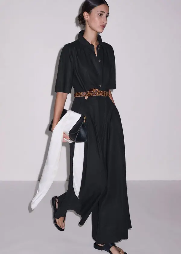 ME+EM Crease-less Linen Culotte Jumpsuit With Belt - Black