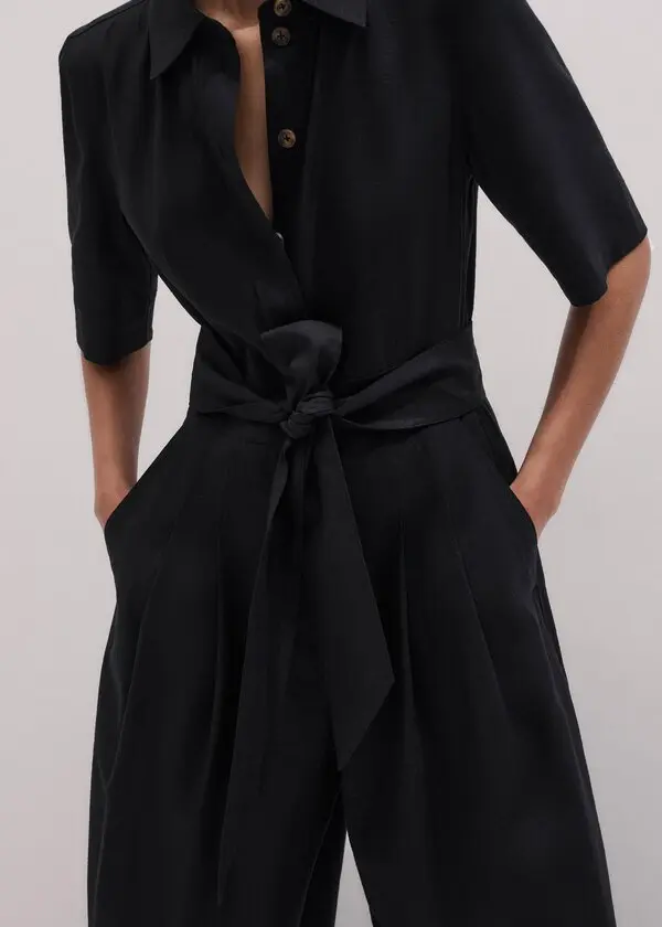 ME+EM Crease-less Linen Culotte Jumpsuit With Belt - Black
