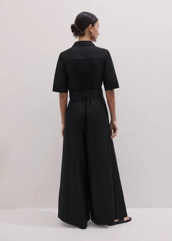 ME+EM Crease-less Linen Culotte Jumpsuit With Belt - Black