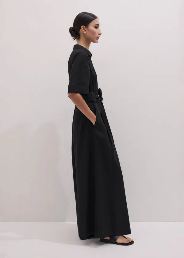 ME+EM Crease-less Linen Culotte Jumpsuit With Belt - Black