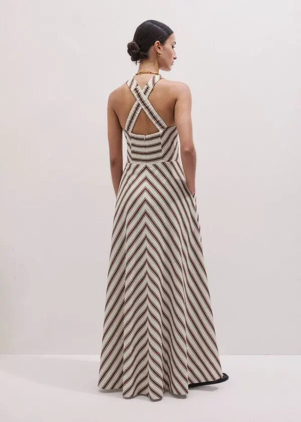 ME+EM Crease-less Linen Halterneck Stripe Maxi Dress