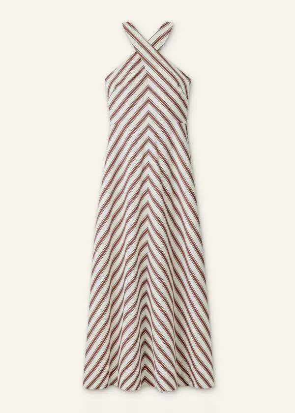 ME+EM Crease-less Linen Halterneck Stripe Maxi Dress