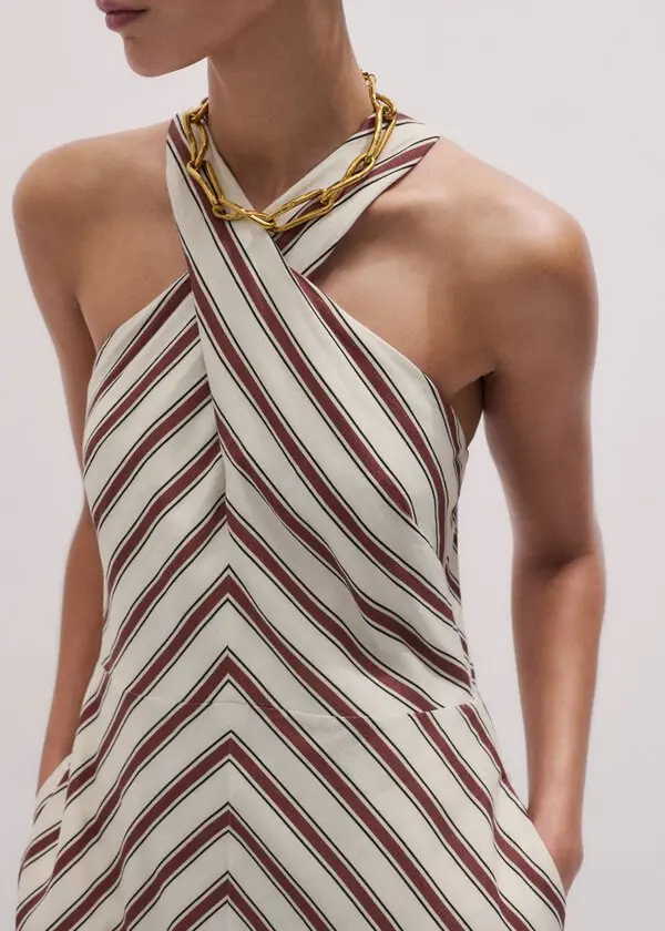 ME+EM Crease-less Linen Halterneck Stripe Maxi Dress