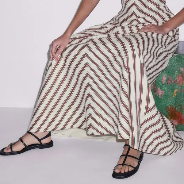 ME+EM Crease-less Linen Halterneck Stripe Maxi Dress