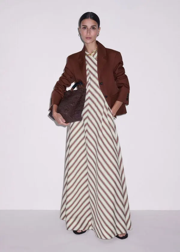 ME+EM Crease-less Linen Halterneck Stripe Maxi Dress