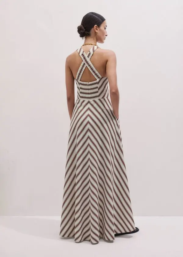 ME+EM Crease-less Linen Halterneck Stripe Maxi Dress