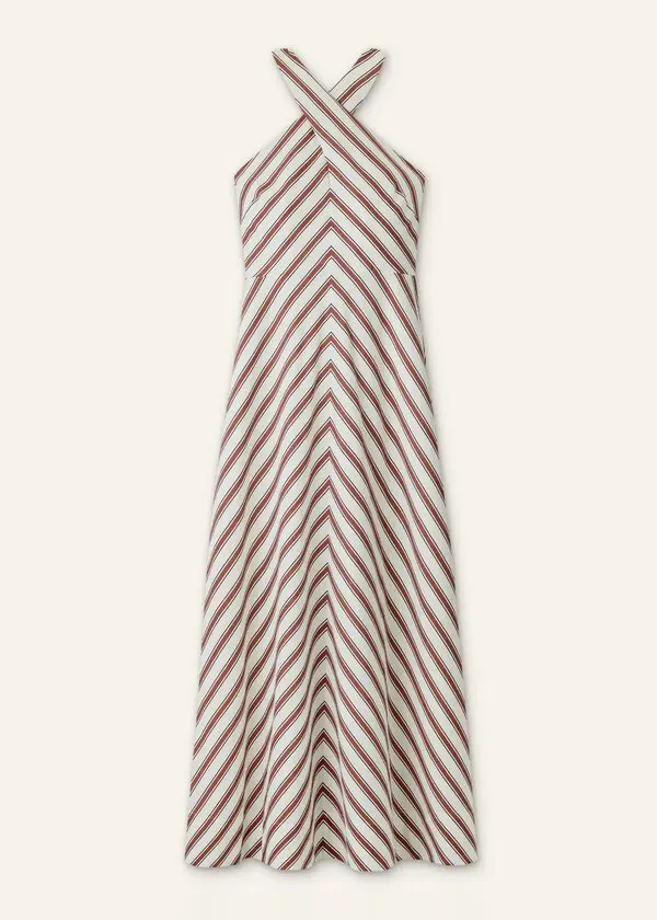 ME+EM Crease-less Linen Halterneck Stripe Maxi Dress