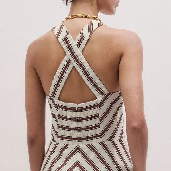 ME+EM Crease-less Linen Halterneck Stripe Maxi Dress