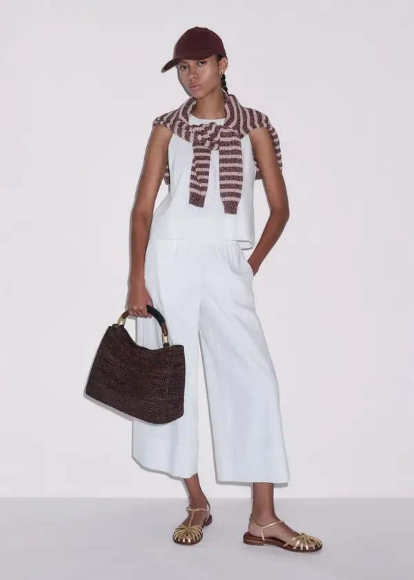 ME+EM Crease-less Linen Crop Shell Top - Soft White