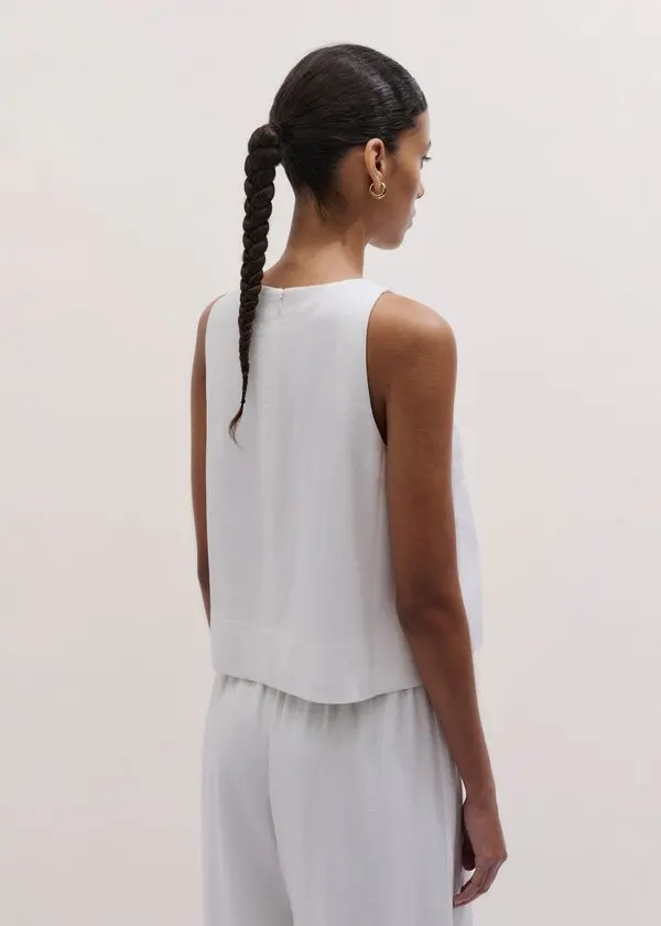 ME+EM Crease-less Linen Crop Shell Top - Soft White