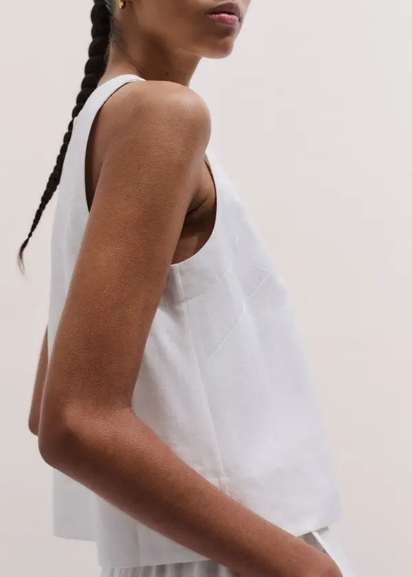 ME+EM Crease-less Linen Crop Shell Top - Soft White