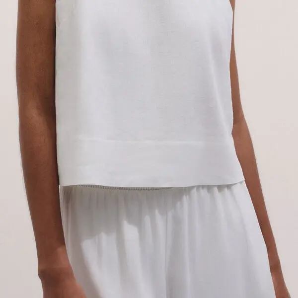 ME+EM Crease-less Linen Crop Shell Top - Soft White