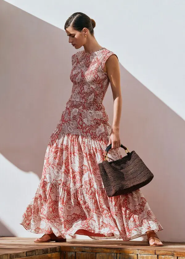 ME+EM Silk Cotton Botanical Print Full Length Skirt