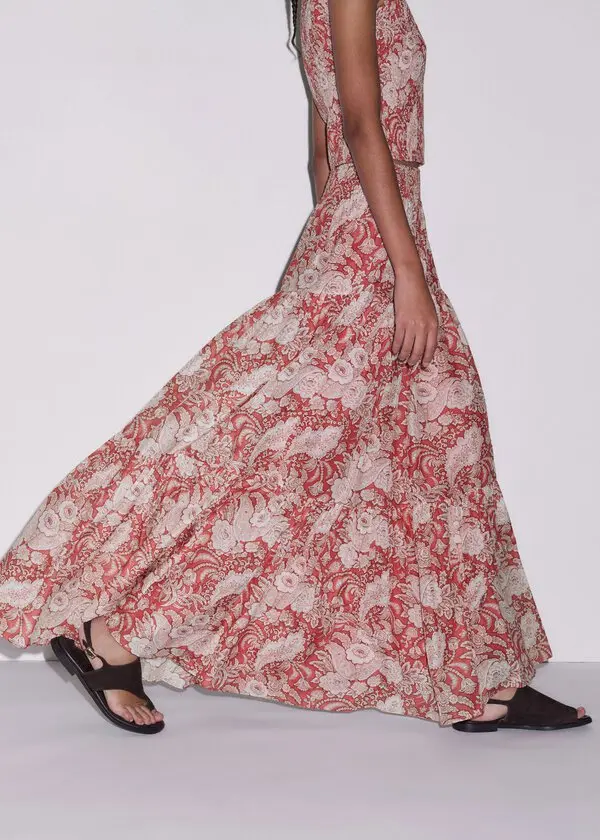 ME+EM Silk Cotton Botanical Print Full Length Skirt
