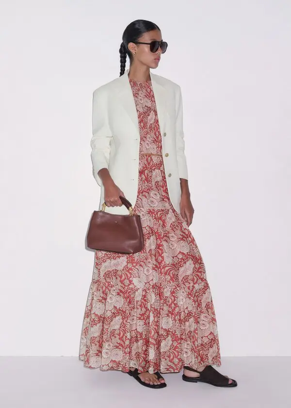 ME+EM Silk Cotton Botanical Print Full Length Skirt