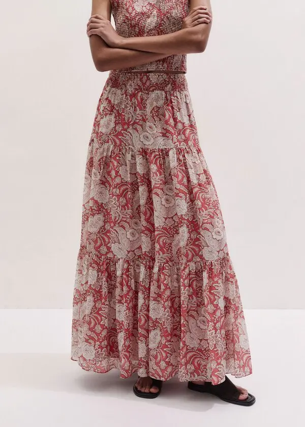 ME+EM Silk Cotton Botanical Print Full Length Skirt