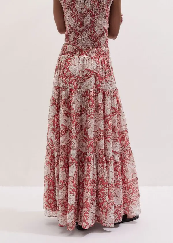 ME+EM Silk Cotton Botanical Print Full Length Skirt