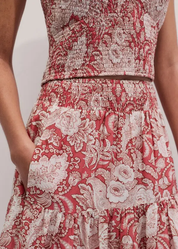 ME+EM Silk Cotton Botanical Print Full Length Skirt