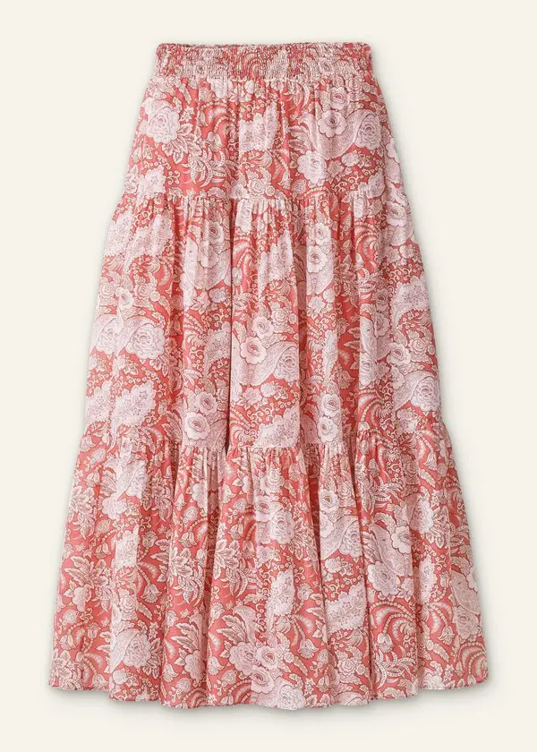 ME+EM Silk Cotton Botanical Print Full Length Skirt