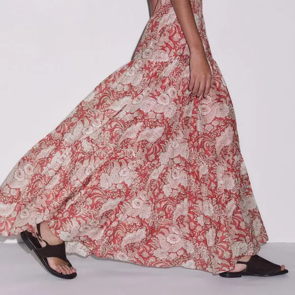 ME+EM Silk Cotton Botanical Print Full Length Skirt