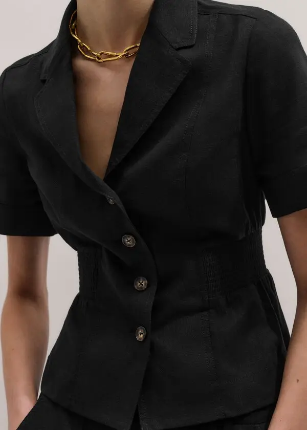 ME+EM Crease-less Linen Top With Shirred Waist