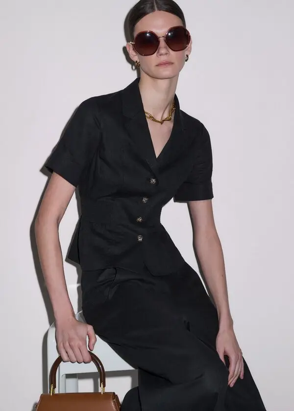ME+EM Crease-less Linen Top With Shirred Waist