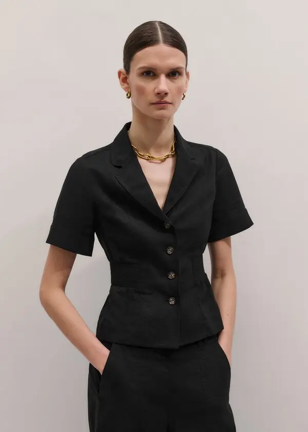 ME+EM Crease-less Linen Top With Shirred Waist