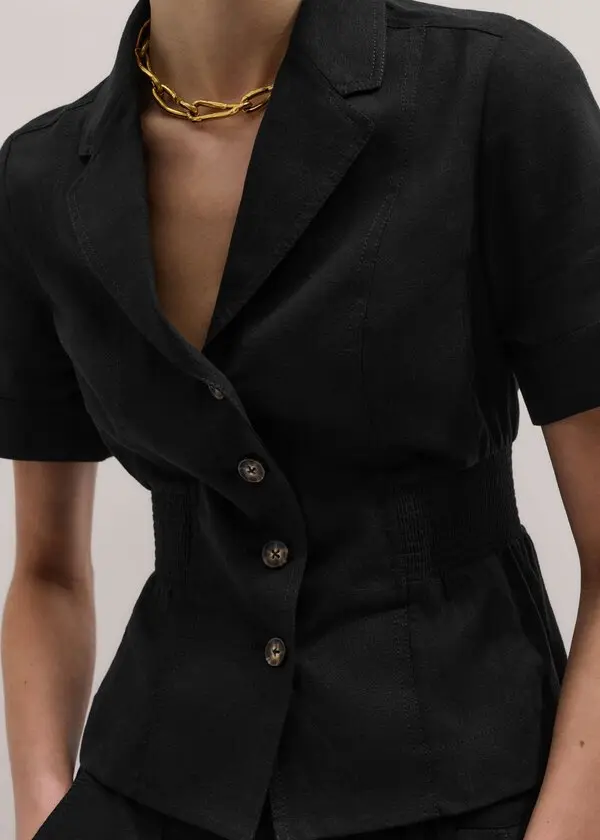 ME+EM Crease-less Linen Top With Shirred Waist