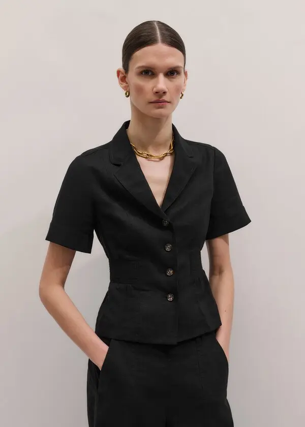 ME+EM Crease-less Linen Top With Shirred Waist