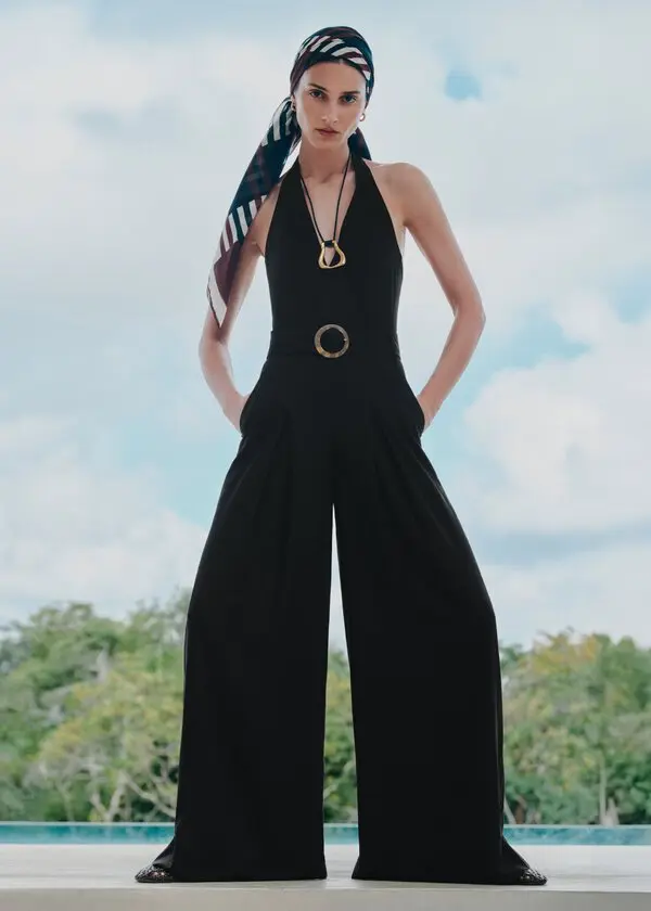 ME+EM Crease-less Linen Wide Leg Jumpsuit - Black