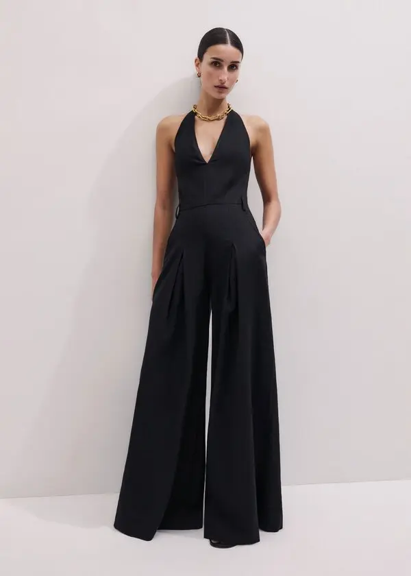 ME+EM Crease-less Linen Wide Leg Jumpsuit - Black