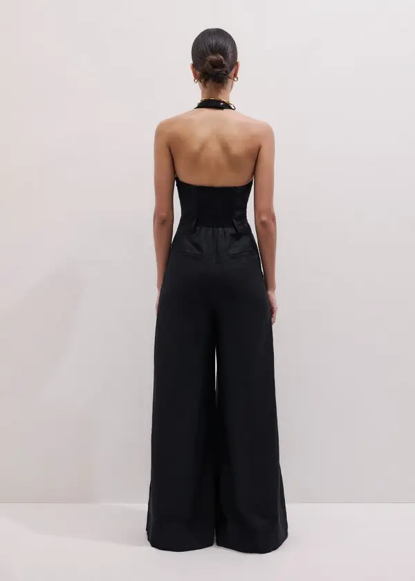 ME+EM Crease-less Linen Wide Leg Jumpsuit - Black