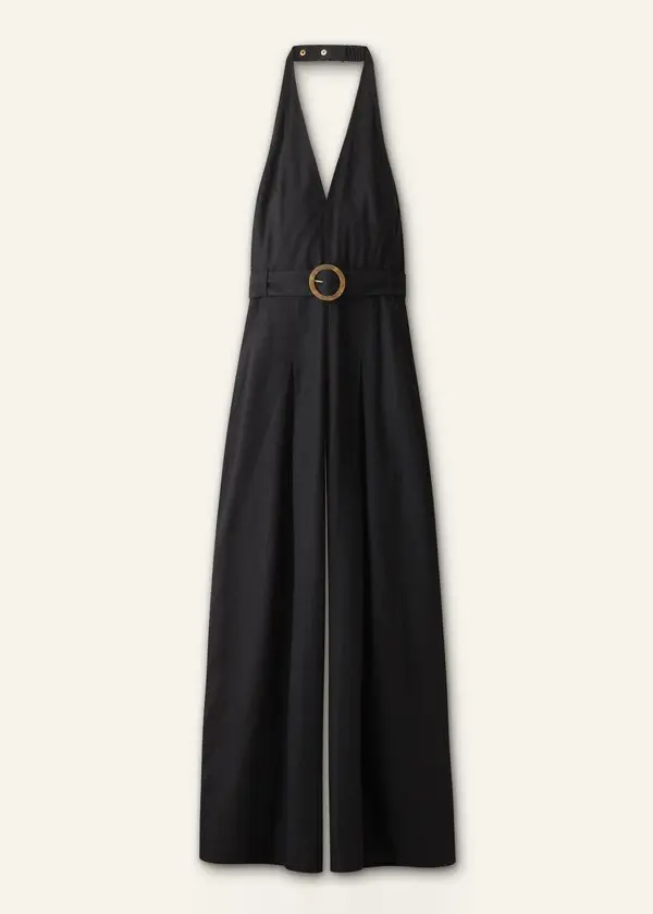 ME+EM Crease-less Linen Wide Leg Jumpsuit - Black