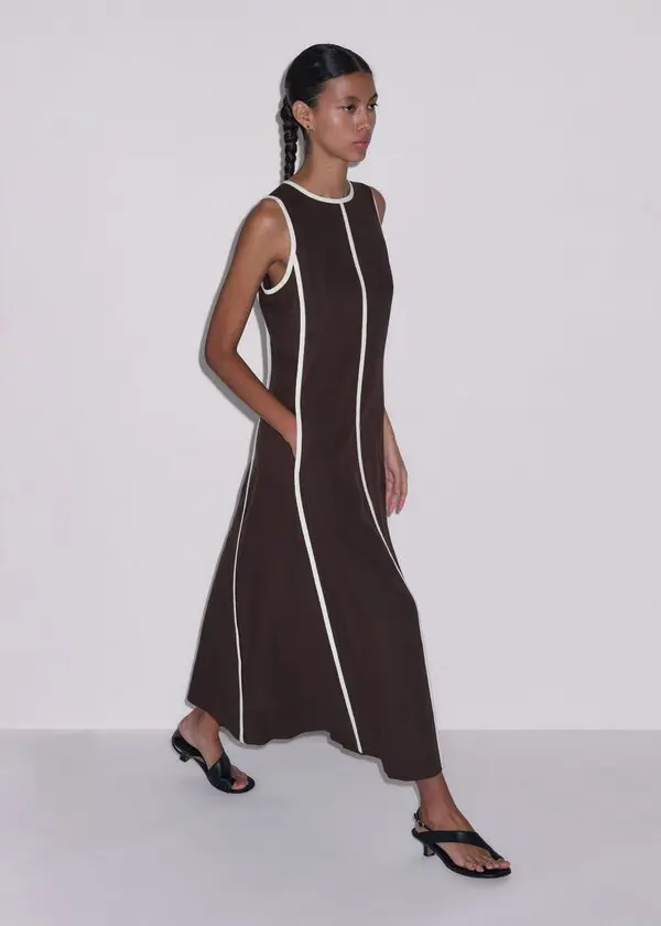 ME+EM Creaseless Linen Maxi Dress - Brown/light Cream