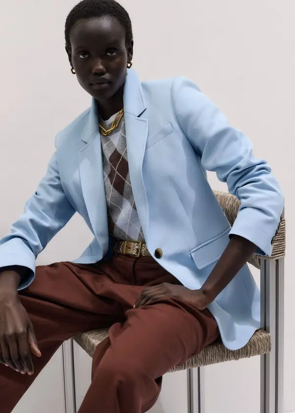 ME+EM Sharp Shoulder Blazer - Sky Blue