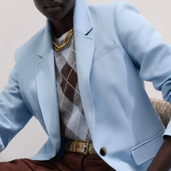 ME+EM Sharp Shoulder Blazer - Sky Blue