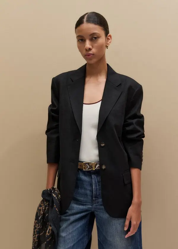 ME+EM Crease-less Linen Deconstructed Lightweight Blazer - Black