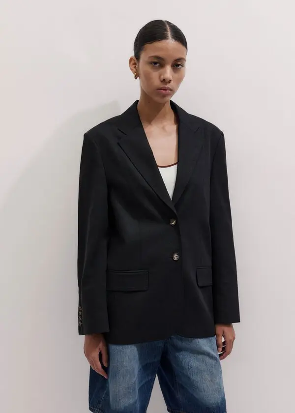 ME+EM Crease-less Linen Deconstructed Lightweight Blazer - Black