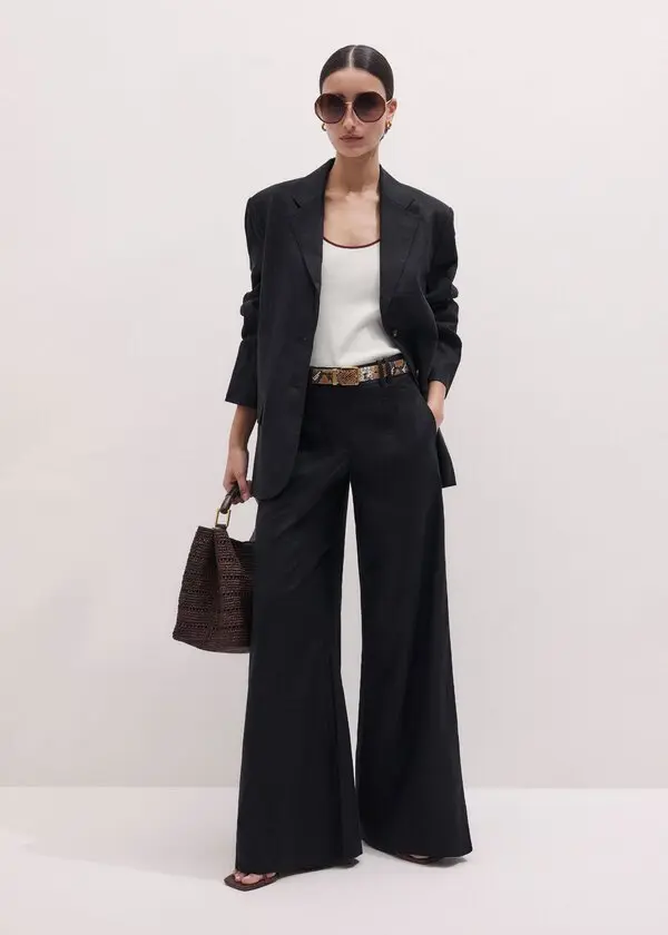ME+EM Crease-less Linen Deconstructed Lightweight Blazer - Black