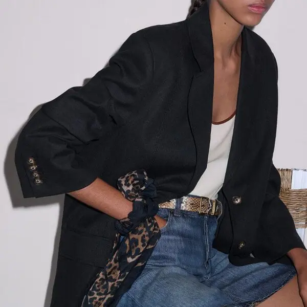 ME+EM Crease-less Linen Deconstructed Lightweight Blazer - Black