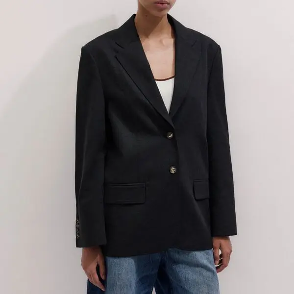 ME+EM Crease-less Linen Deconstructed Lightweight Blazer - Black