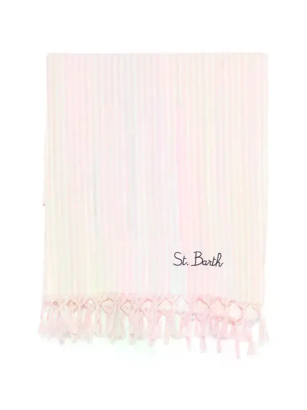 MC2 SAINT BARTH Stripe-pattern Fringed Beach Towel - Neutrals