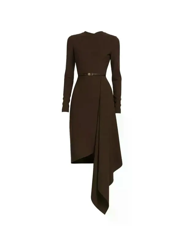 Elie Saab Belted Draped Midi Dress - Brown