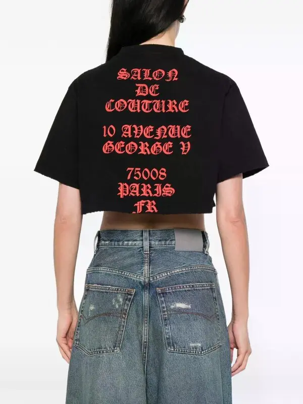 Balenciaga Graphic Print Cropped T-shirt - Black