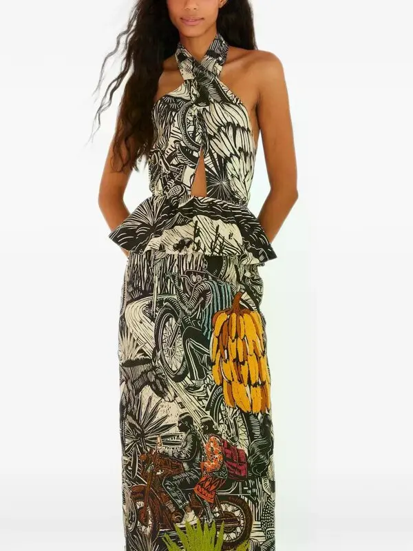Farm Rio Graphic-print Embroidered Dress