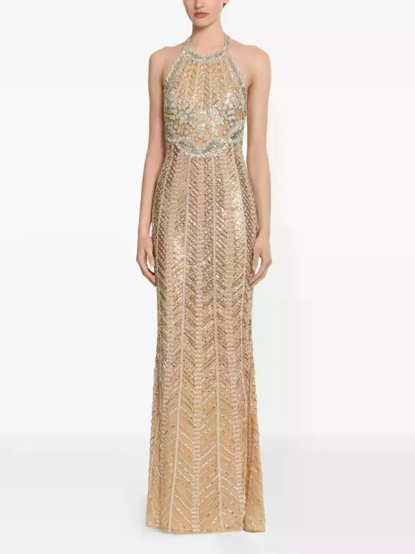 Elie Saab Bead-embroidered Maxi Dress - Neutrals