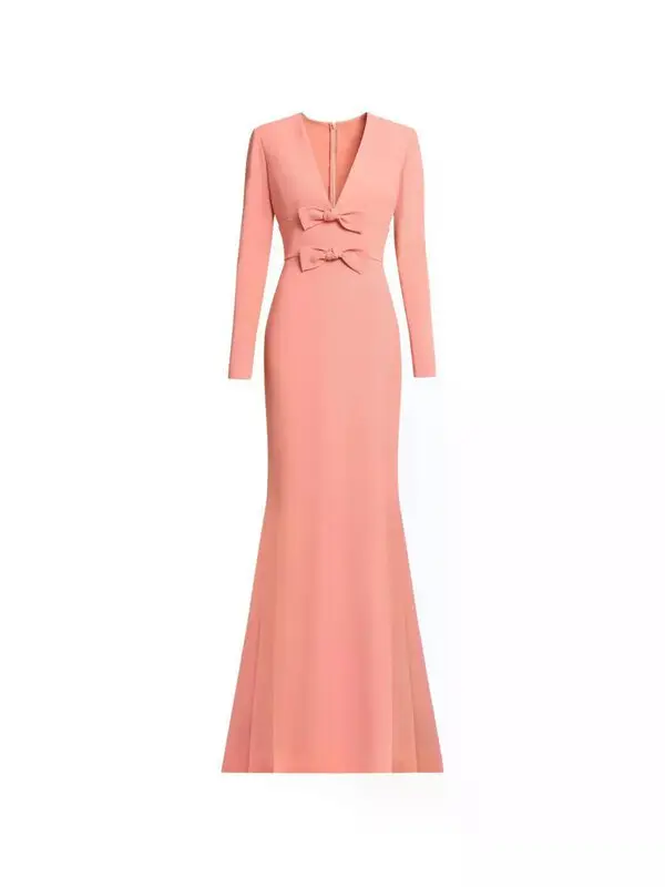 Elie Saab Bow-detail V-neck Maxi Dress - Pink