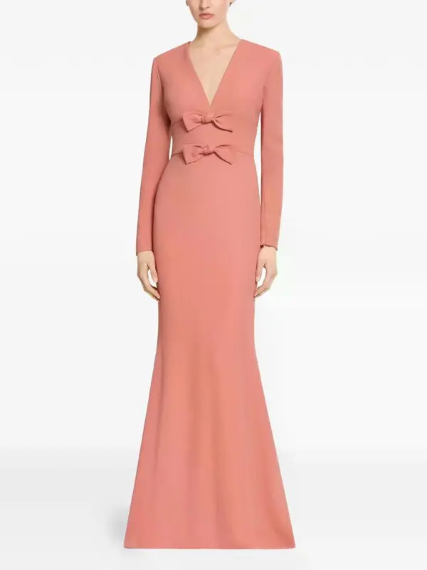 Elie Saab Bow-detail V-neck Maxi Dress - Pink