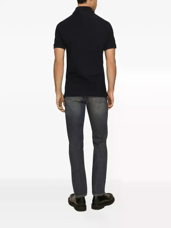 Dolce & Gabbana Button Logo-plaque Polo Shirt - Blue